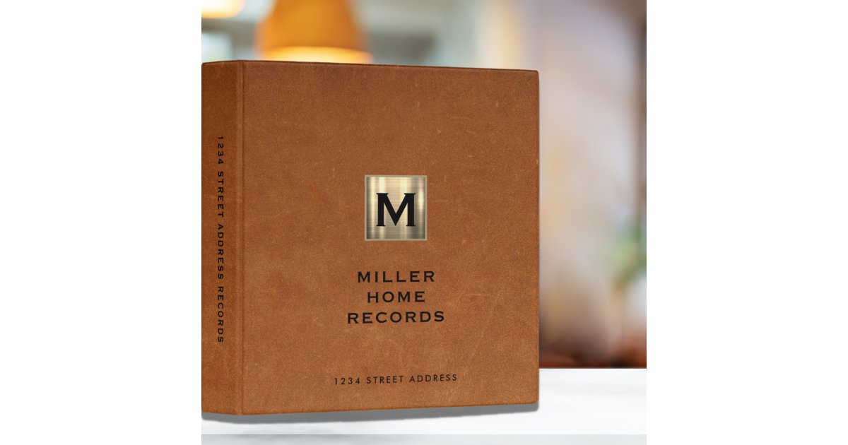 Personalized Homeowner Records Sable Leather Print 3 Ring Binder | Zazzle