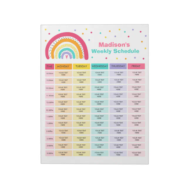 Personalized Homeschool Schedule Rainbow School Notepad | Zazzle