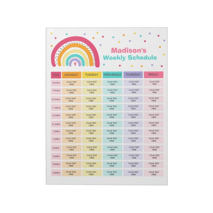 Personalized Homeschool Schedule Rainbow School Notepad | Zazzle
