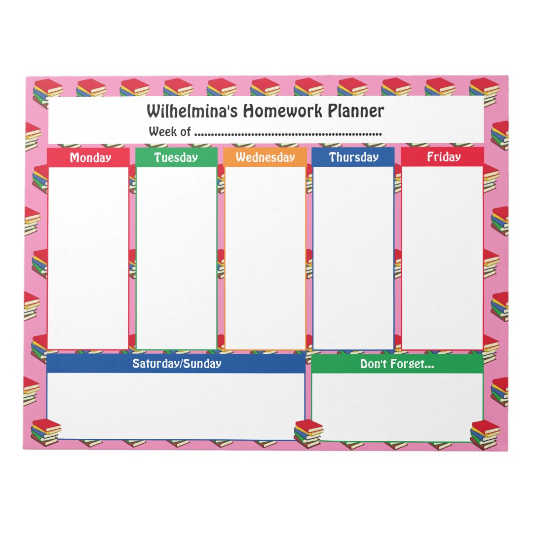 Personalized HOMEWORK PLANNER | BOOKS Tear Away Notepad | Zazzle