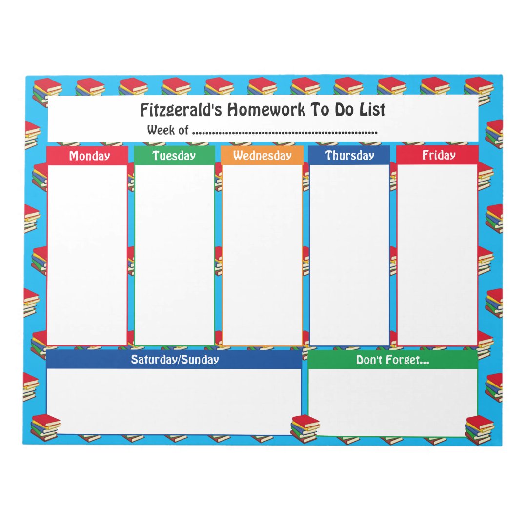 Personalized HOMEWORK TO DO LIST | BOOKS Tear Away Notepad | Zazzle