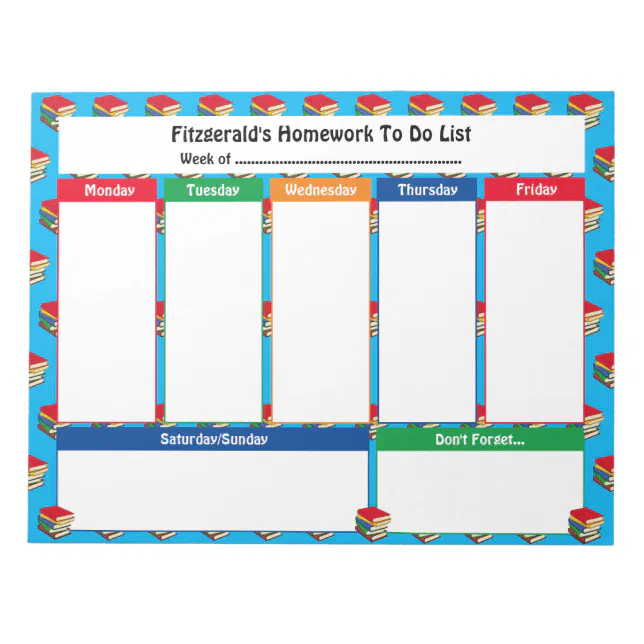 Personalized HOMEWORK TO DO LIST | BOOKS Tear Away Notepad | Zazzle