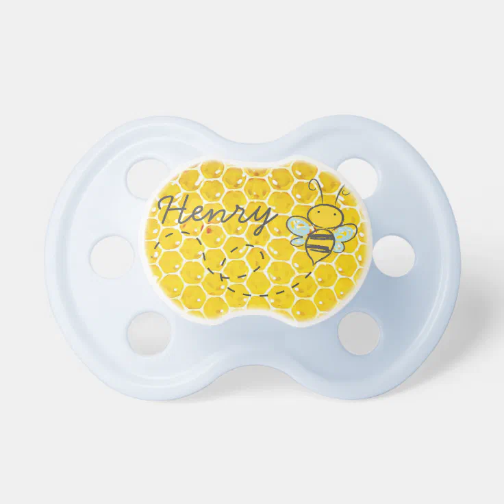 Personalized Honey Bee Baby Boy Honeycomb Pacifier | Zazzle