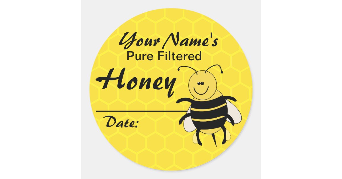 Personalized Honey Label Cartoon Bee Round Sticker | Zazzle