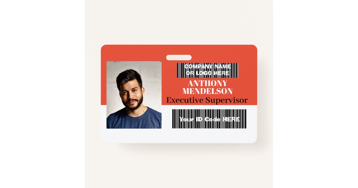 Personalized horizontal staff photo ID tag barcode Badge | Zazzle