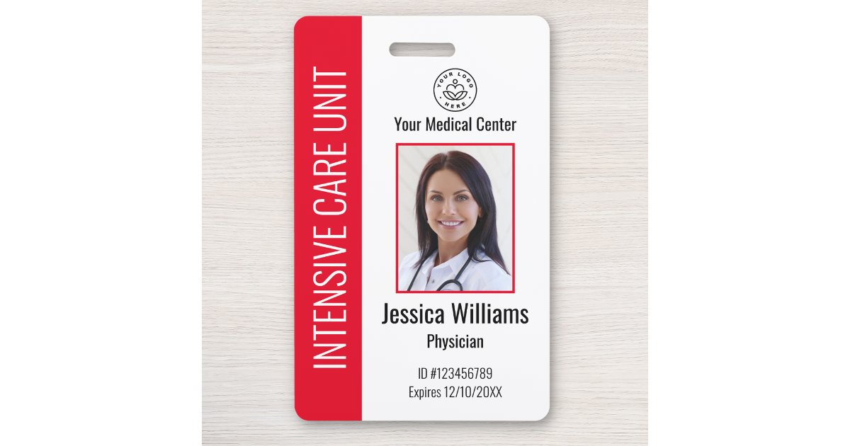 Personalized Hospital Employee Logo & Photo Red ID Badge | Zazzle