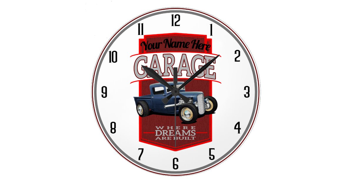 Personalized Hot Rod Garage Large Clock | Zazzle