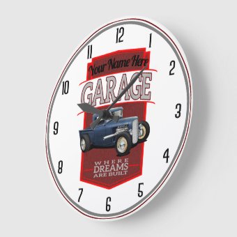 Personalized Hot Rod Garage Large Clock | Zazzle