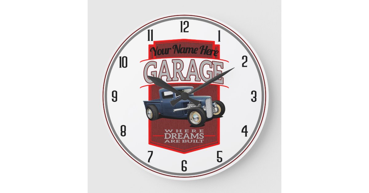 Personalized Hot Rod Garage Large Clock | Zazzle