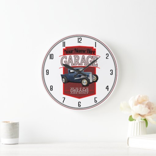 Personalized Hot Rod Garage Large Clock | Zazzle