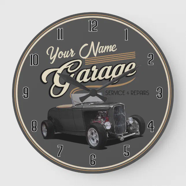 Personalized Hot Rod Garage Large Clock | Zazzle