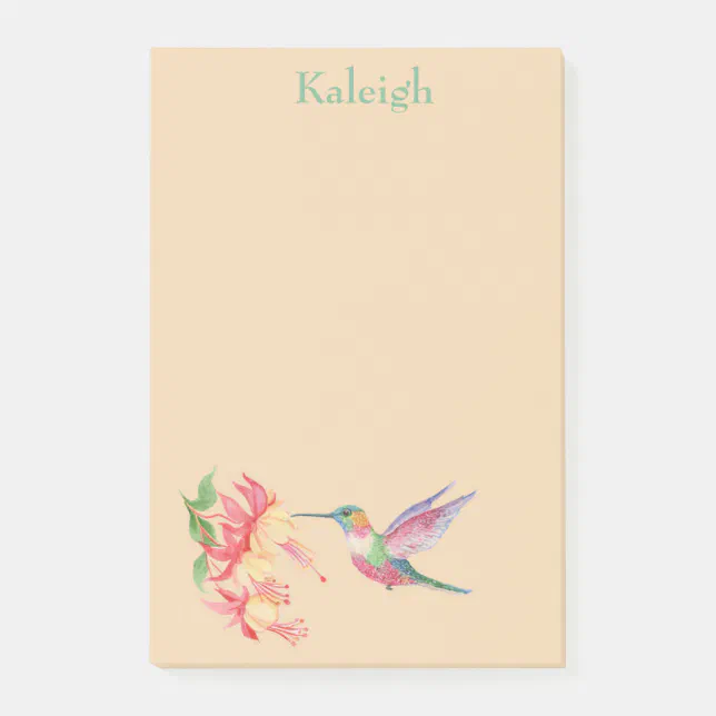 Personalized Hummingbird and Flowers Post it Note | Zazzle