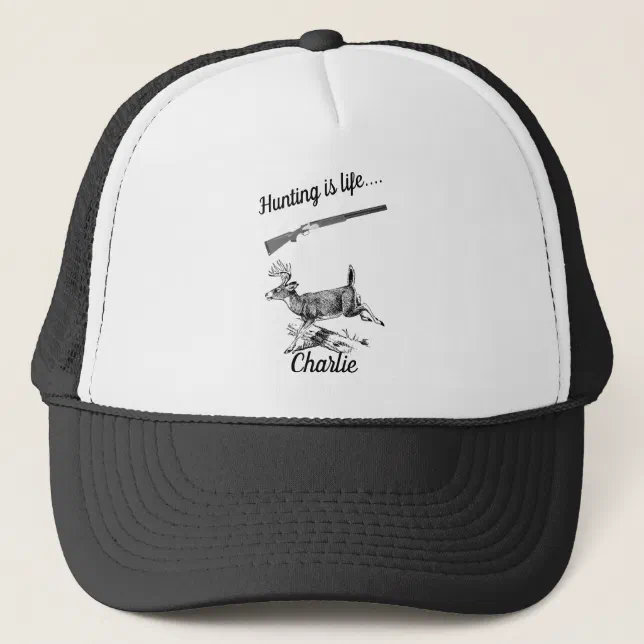 Personalized Hunting Is Life Buck and Shotgun Trucker Hat | Zazzle