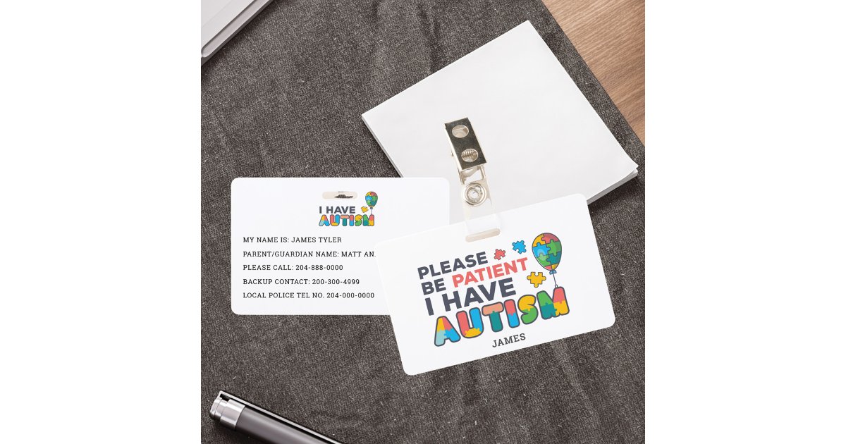 Personalized I Have Autism ID Badge | Zazzle