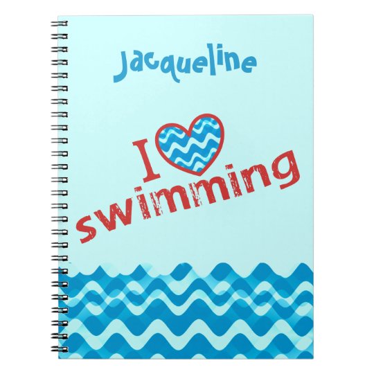 Personalized I love (heart) Swimming Typography Notebook | Zazzle.com