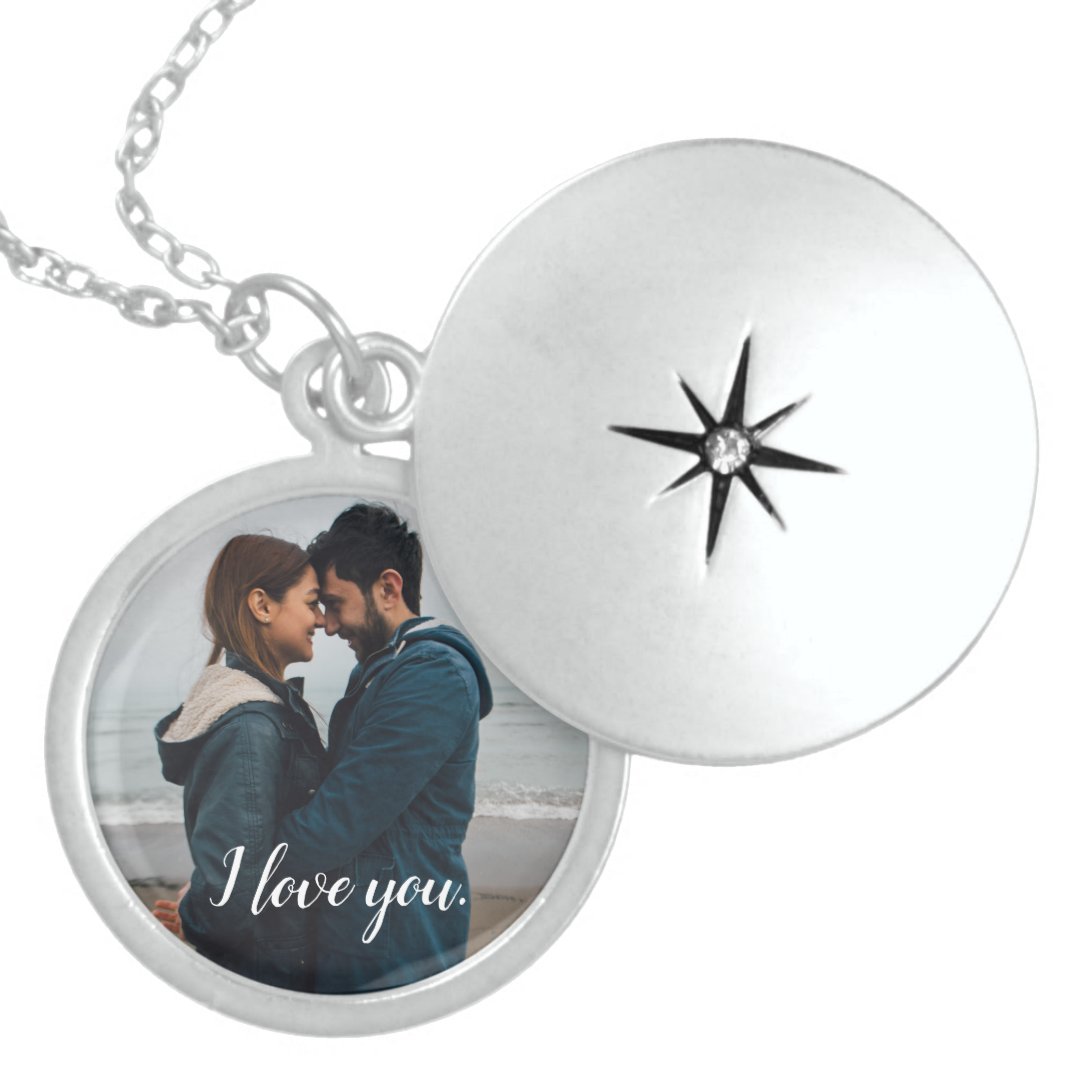 Personalized I love you couple photo Locket Necklace | Zazzle