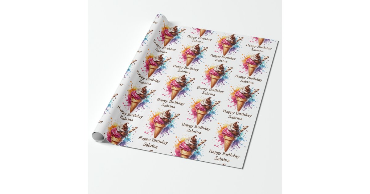 Personalized Ice Cream Cone Birthday Wrapping Paper | Zazzle