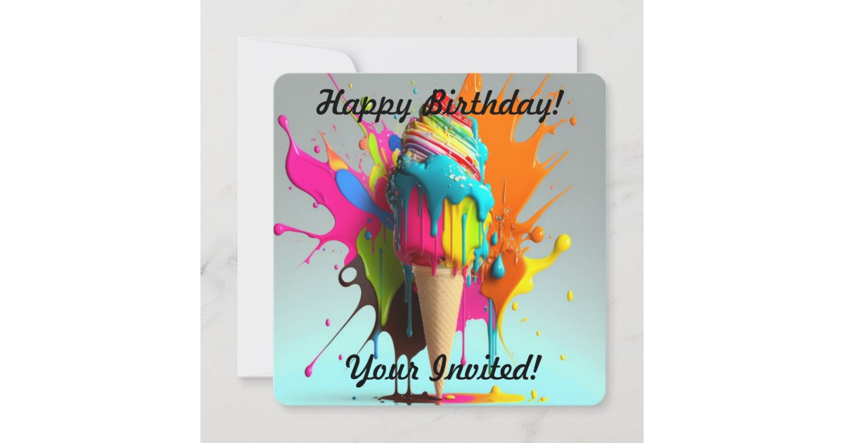 Personalized Ice Cream Cone Vibrant Invitation | Zazzle