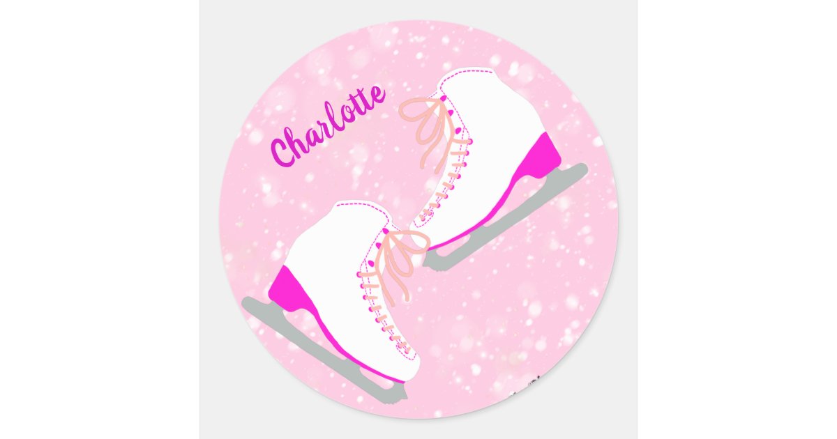 Personalized Ice Skating Pink Kawaii Figure Skates Classic Round ...
