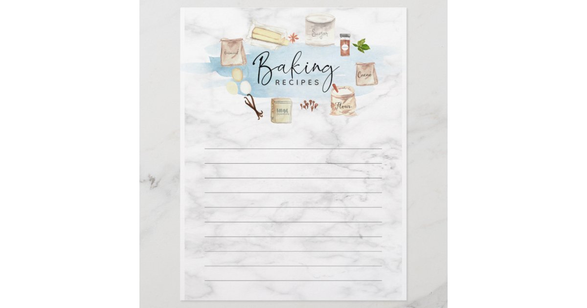 Personalized Illustrated Watercolor Baking Recipes Letterhead | Zazzle