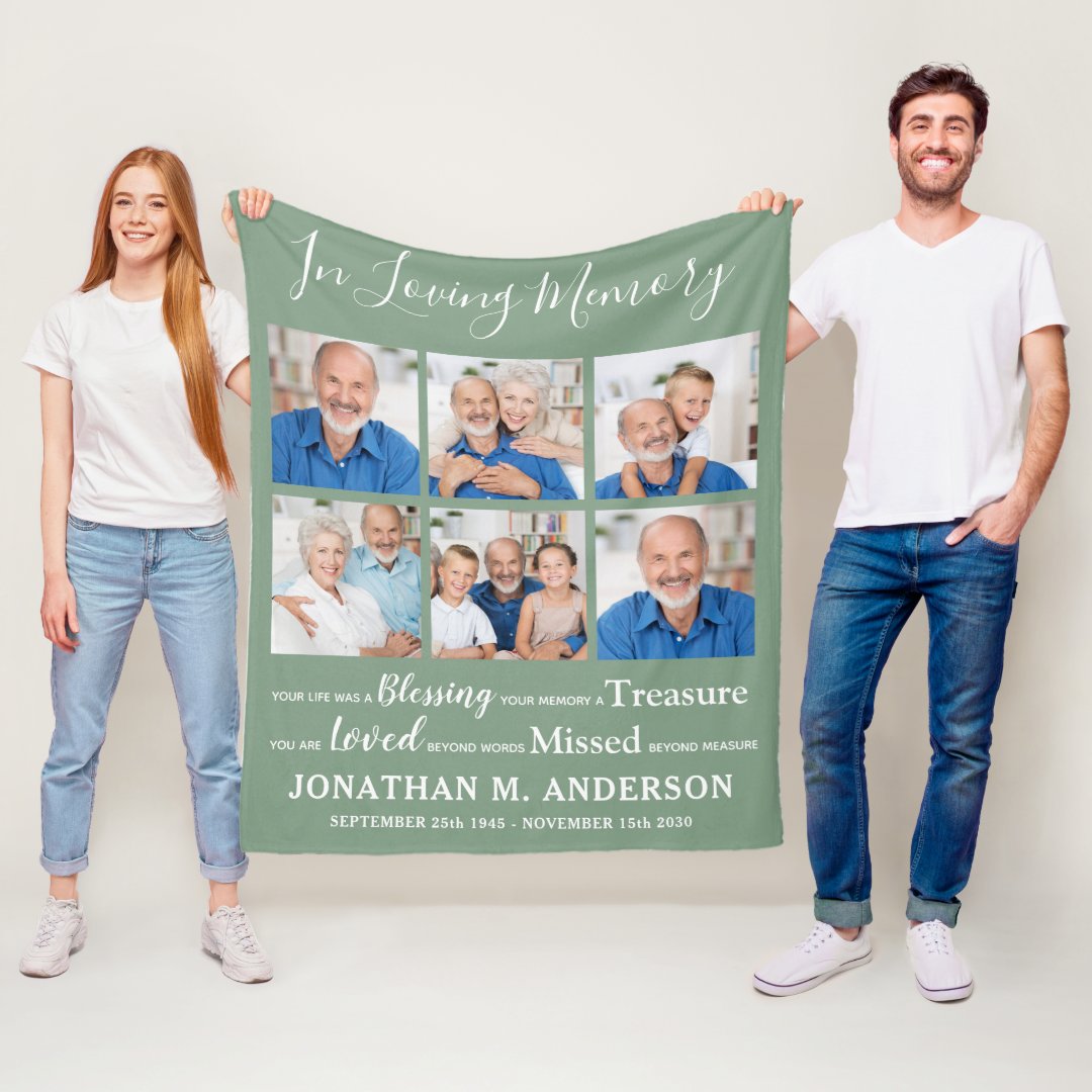 Personalized In Loving Memory 6 Photo Memorial Fleece Blanket | Zazzle