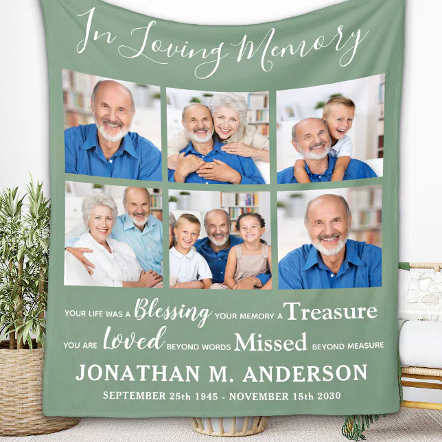 Personalized In Loving Memory 6 Photo Memorial Fleece Blanket | Zazzle