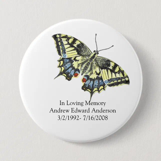 Personalized In Loving Memory Butterfly Memorial Button | Zazzle