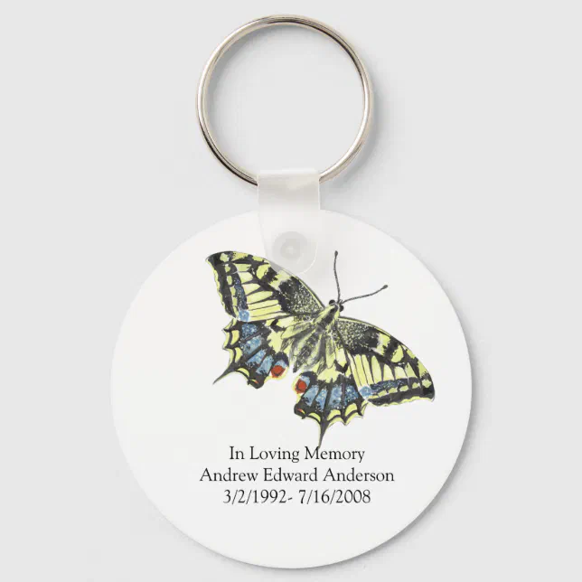 Personalized In Loving Memory Butterfly Memorial Keychain | Zazzle