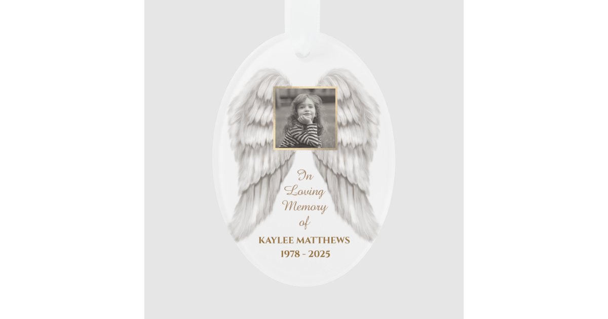 Personalized In Memory Memorial Angel Wings Photo Ornament | Zazzle