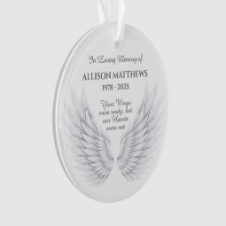 Personalized In Memory Memorial Angel Wings Photo Ornament | Zazzle