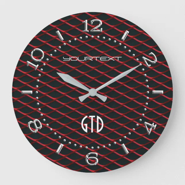 Personalized Industrial Automotive Textures Red on Large Clock | Zazzle