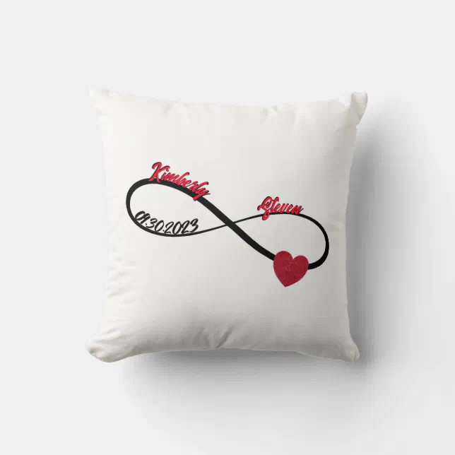 Personalized Infinity With Glitter Heart Throw Pillow | Zazzle