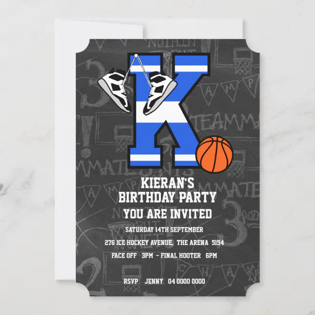 Personalized Initial Basketball Letter k Invitation | Zazzle