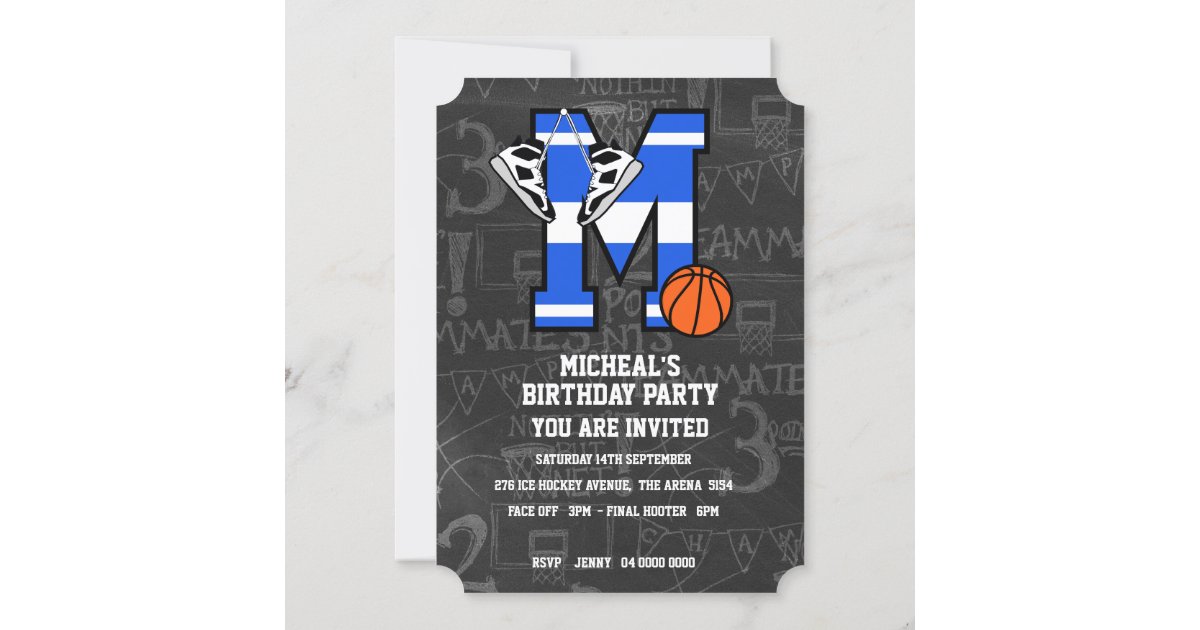 Personalized Initial Basketball Letter M Invitation | Zazzle