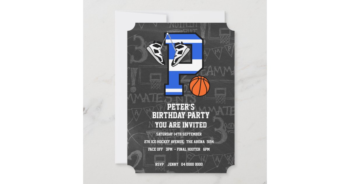 Personalized Initial Basketball Letter P Invitation | Zazzle