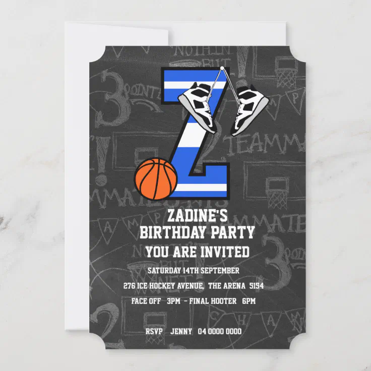 Personalized Initial Basketball Letter Z Invitation | Zazzle