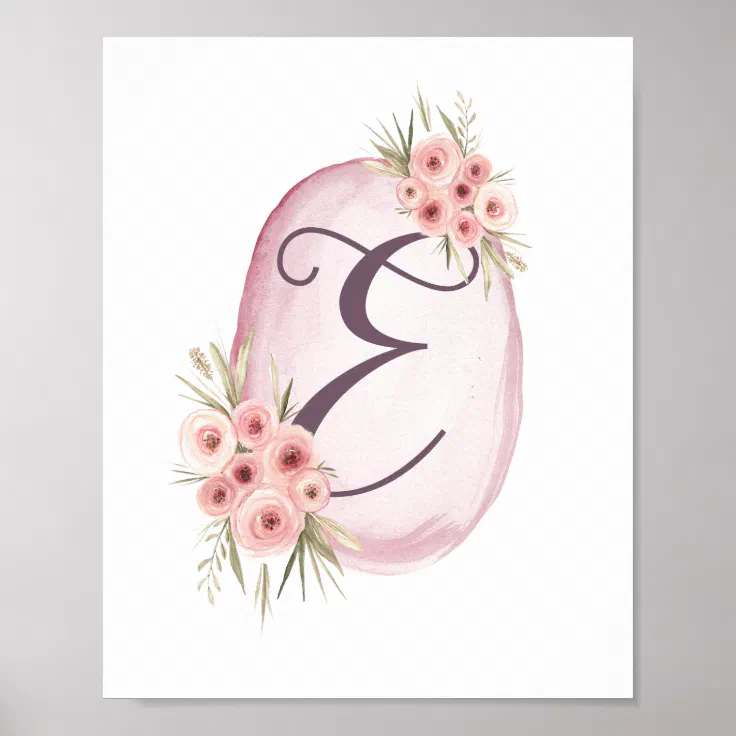 Personalized Initial Cute Baby Girl Pink Watecolor Poster | Zazzle