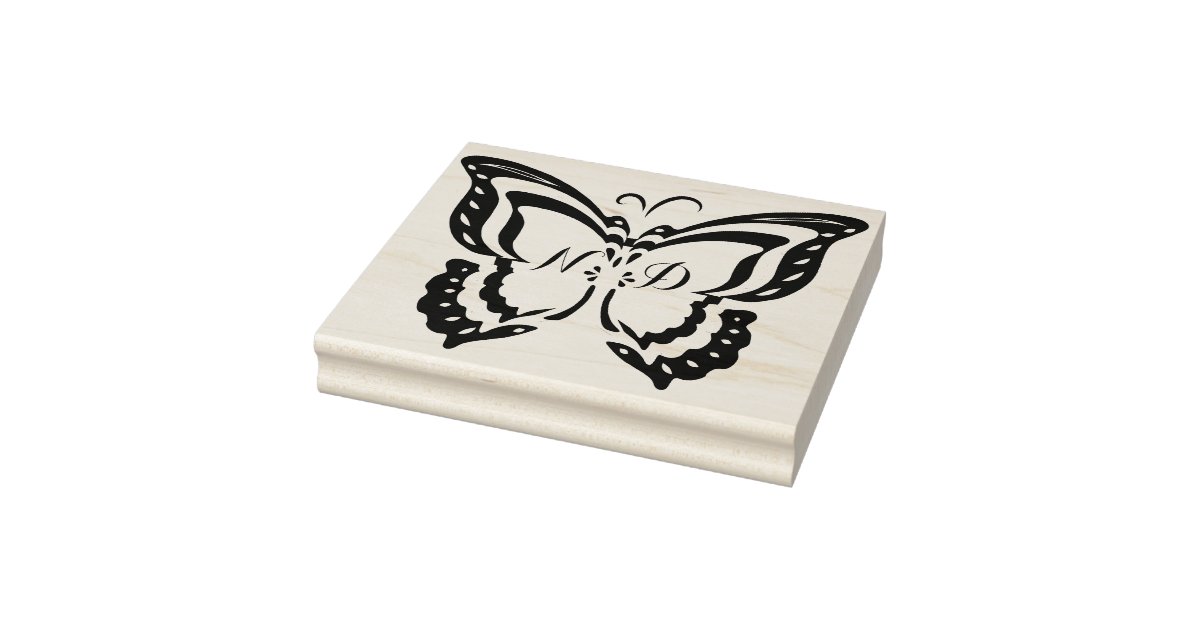 Personalized Initials Large Butterfly Rubber Stamp | Zazzle