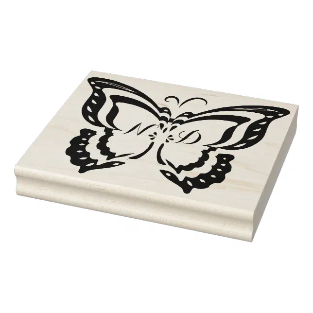 Personalized Initials Large Butterfly Rubber Stamp | Zazzle