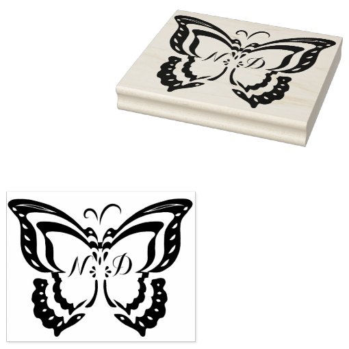 Personalized Initials Large Butterfly Rubber Stamp | Zazzle