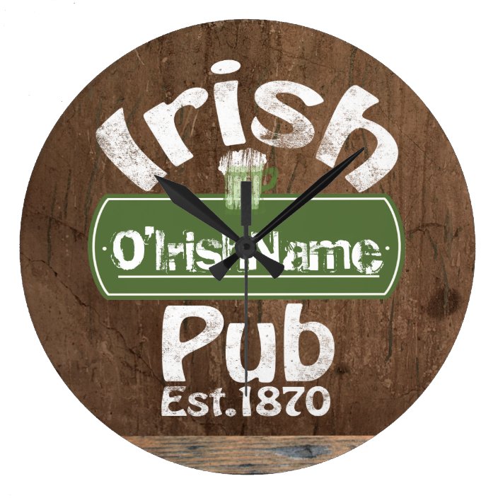 Personalized Irish Pub Old Keg Effect Sign Large Clock | Zazzle.com