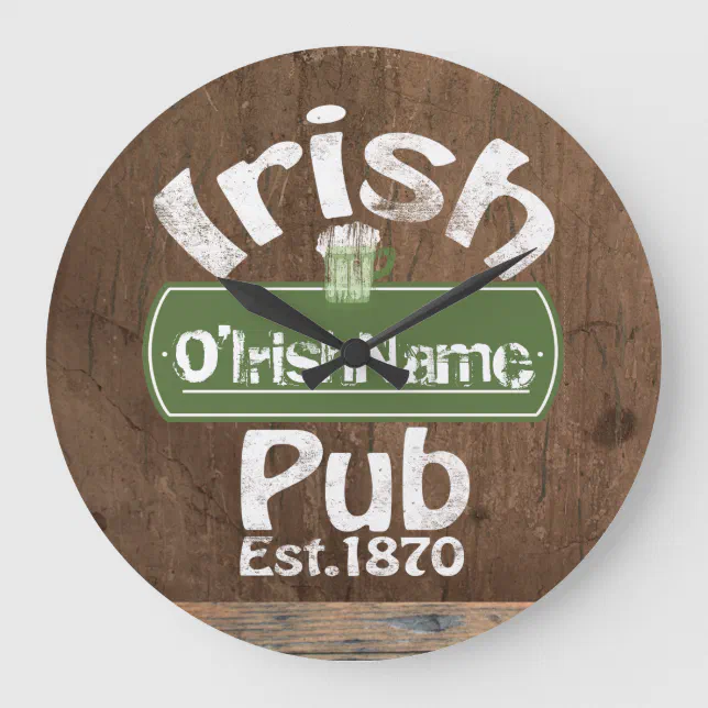 Personalized Irish Pub Old Keg Effect Sign Large Clock | Zazzle