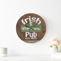 Personalized Irish Pub Old Keg Effect Sign Large Clock | Zazzle