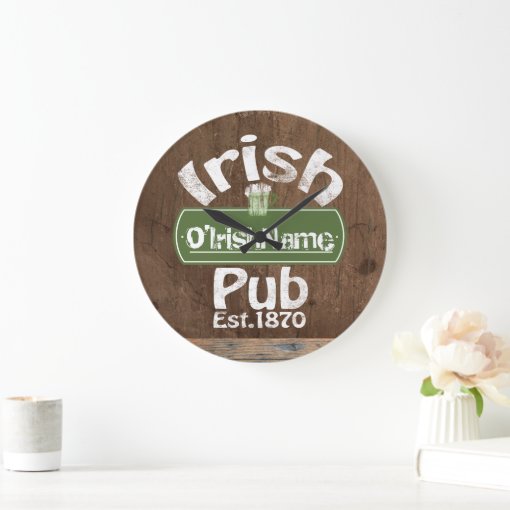 Personalized Irish Pub Old Keg Effect Sign Large Clock | Zazzle