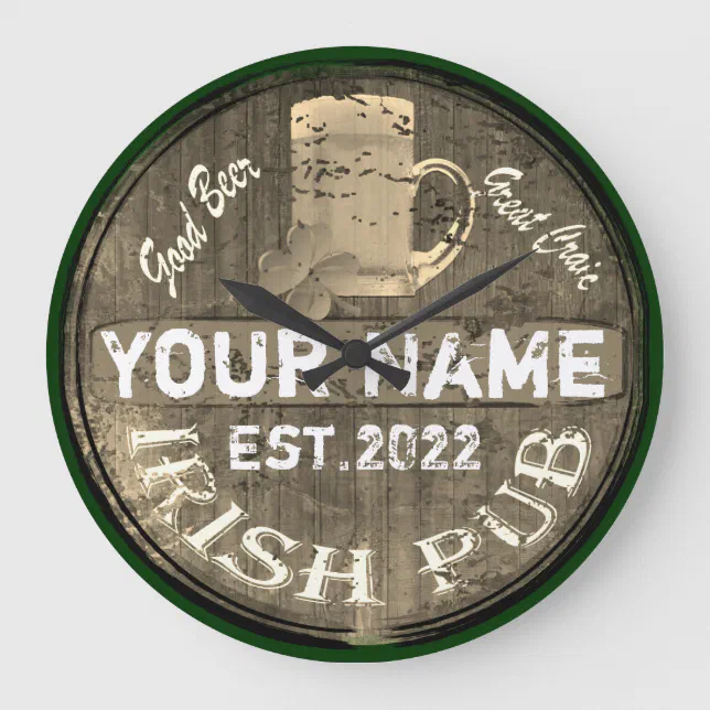 Personalized Irish pub sign Large Clock | Zazzle