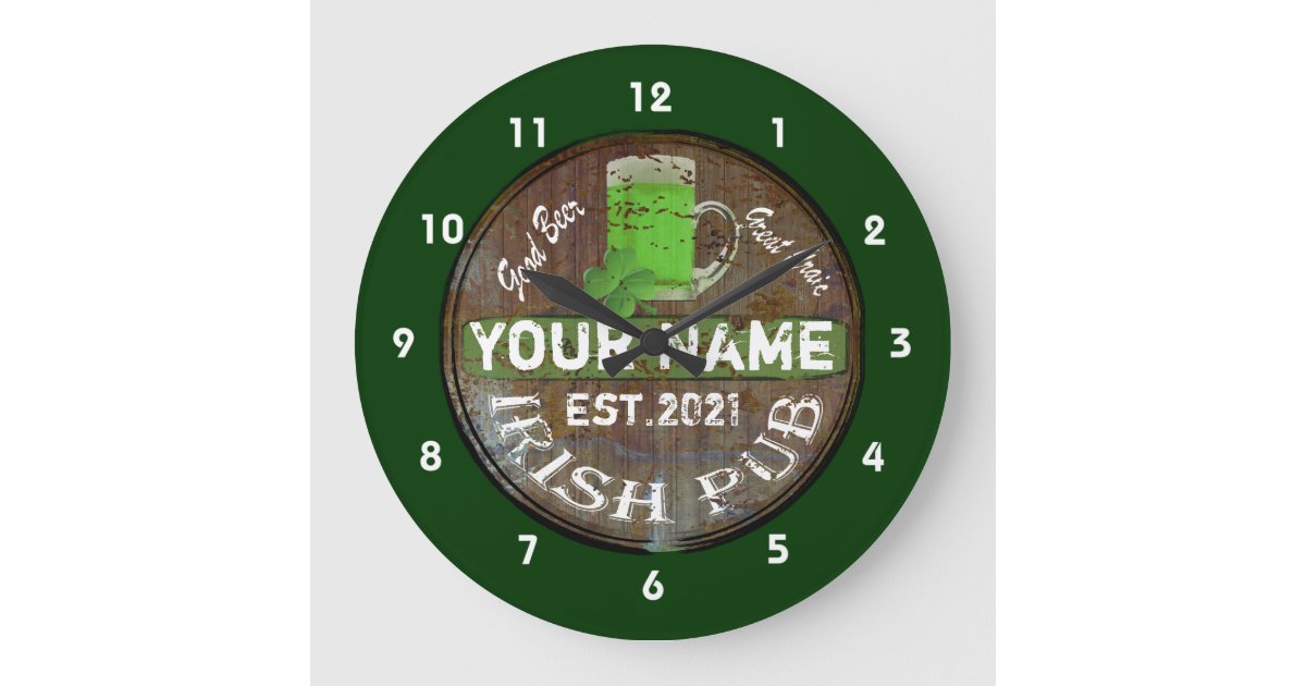 Personalized Irish pub sign Large Clock | Zazzle