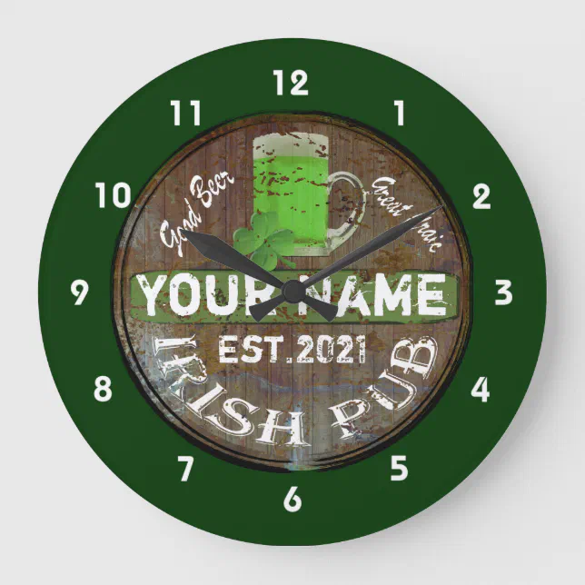 Personalized Irish pub sign Large Clock | Zazzle