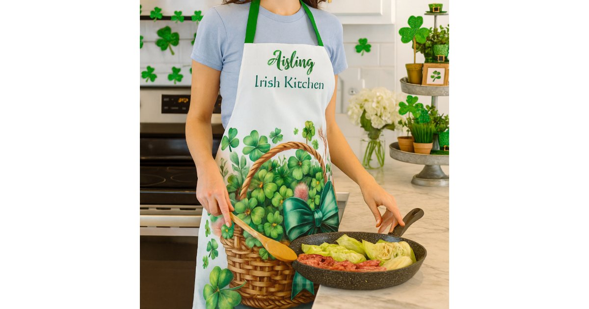 Personalized Irish Shamrocks Apron | Zazzle
