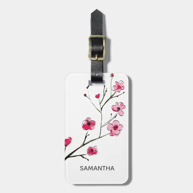 Personalized Japanese Cherry Blossom Illustration Luggage Tag | Zazzle