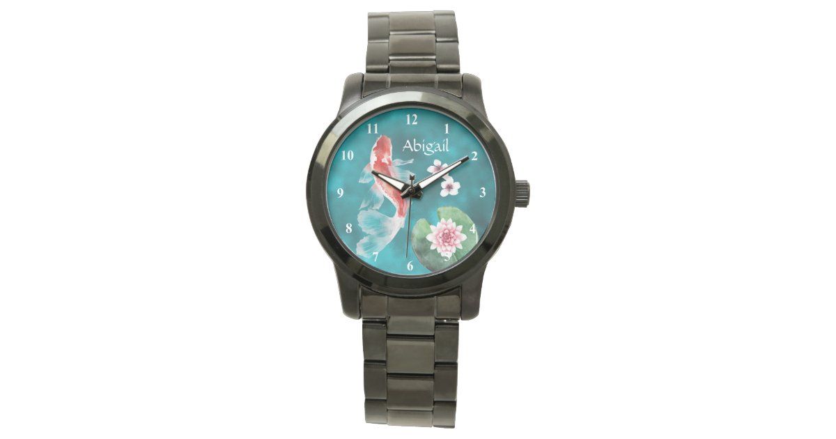 Personalized Japanese Koi Fish, Cherry Blossoms Watch | Zazzle